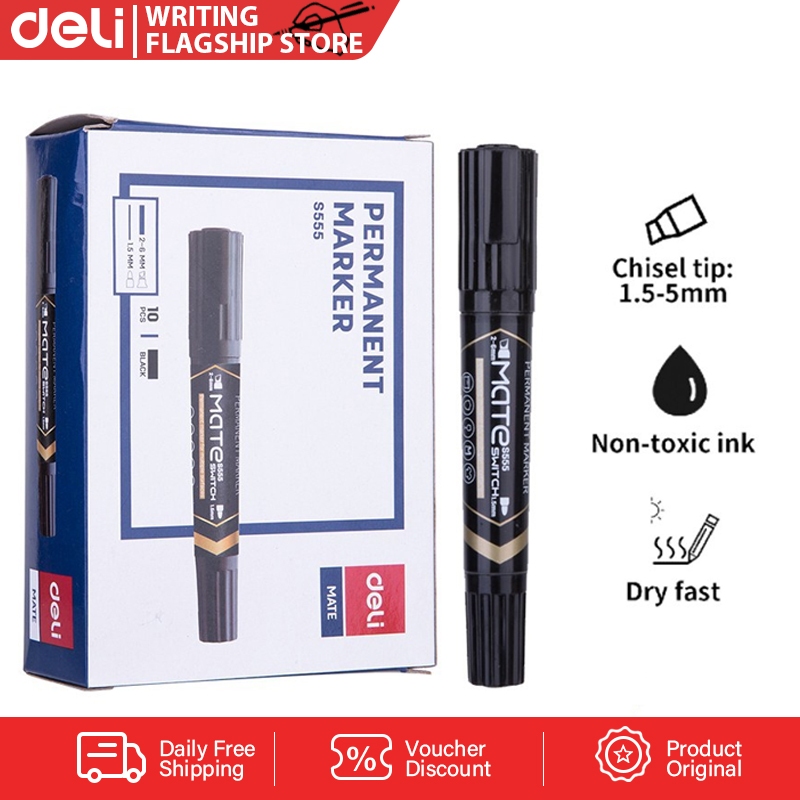 Deli Permanent Marker Double Ended Marker Pen Dual Tip Chisel Tip:2.5mm ...