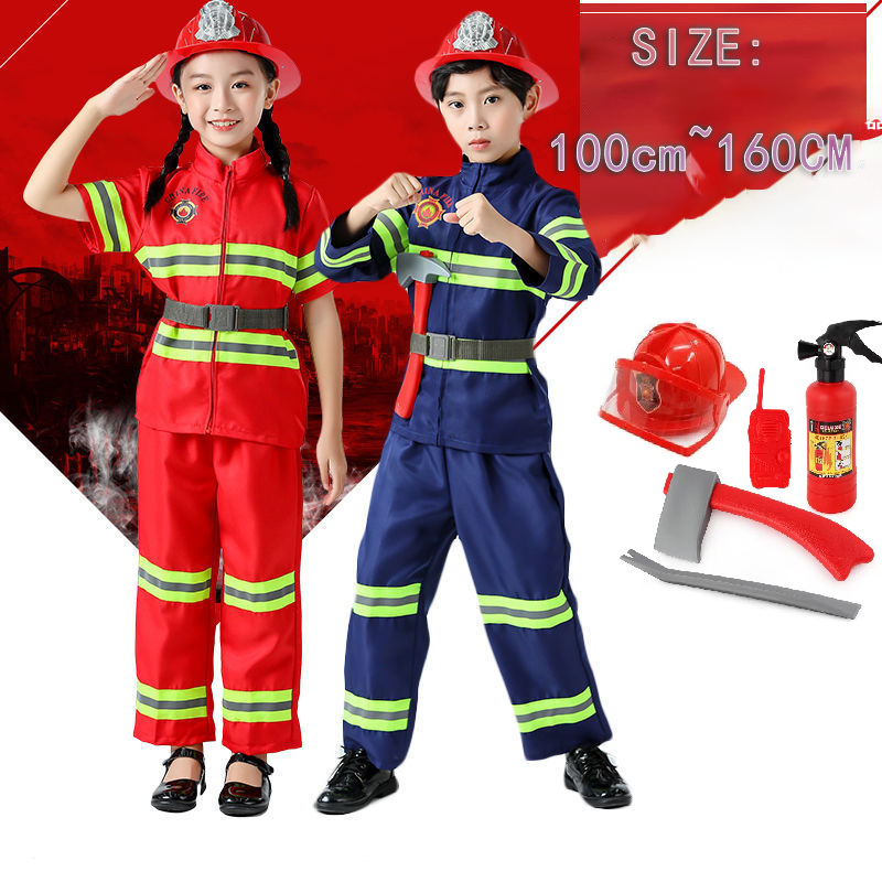 5pcs Fireman Costume Uniform Kid Sam Firefighters Costume Carrier ...
