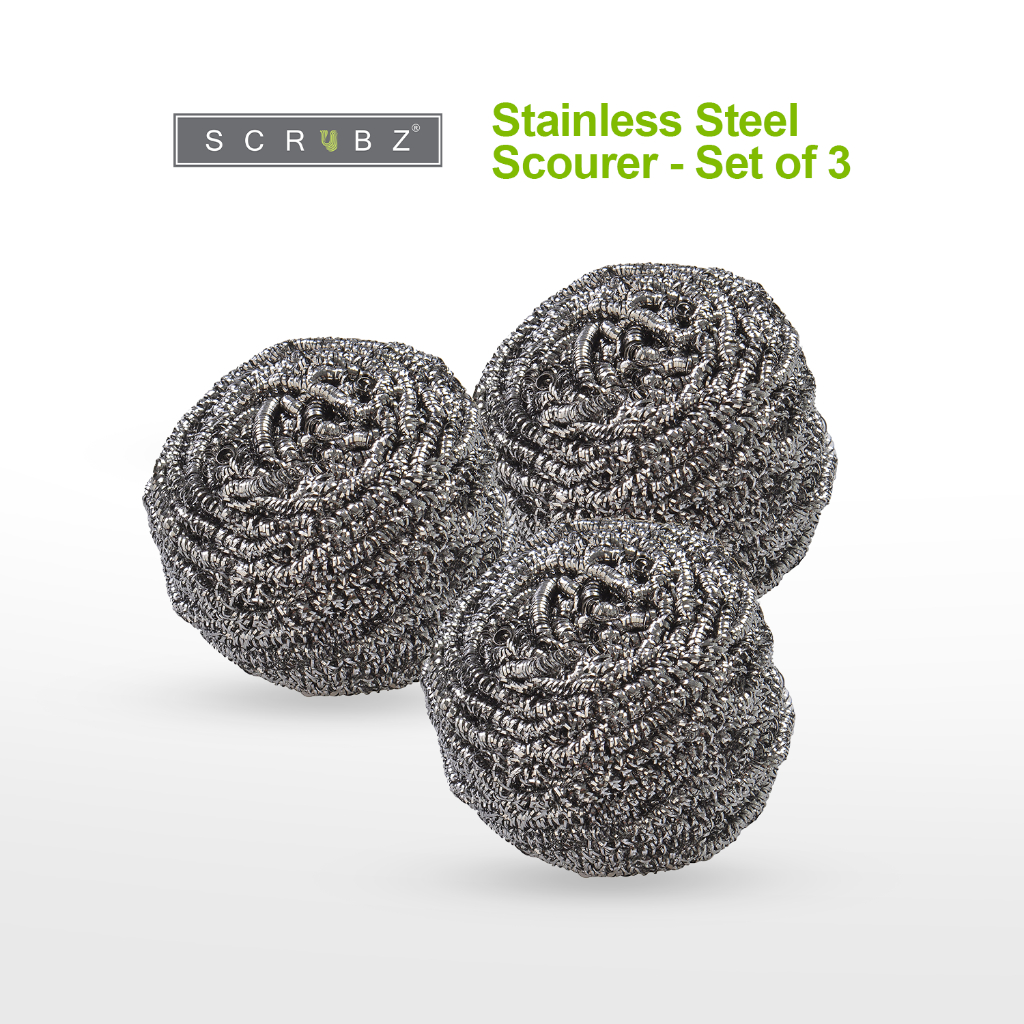 SCRUBZ Premium Stainless Steel Scourer [Set of 3] Bathroom Scourer ...
