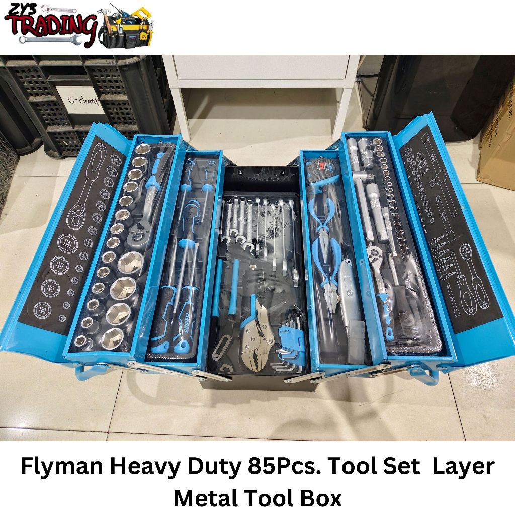 FLYMAN HEAVY DUTY 85PCS. HAND TOOL SET LAYER METAL TOOL BOX | Shopee ...