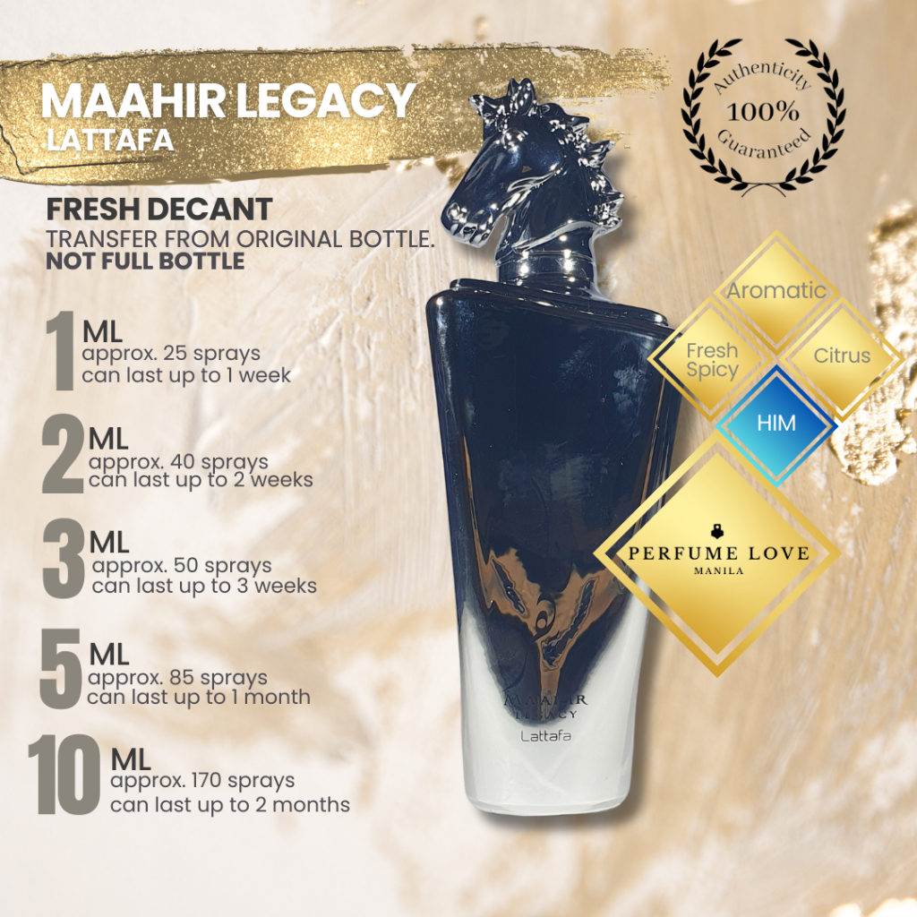 PERFUME DECANT Lattafa Maahir Legacy (PDM Sedley Dupe) 1ml, 2ml, 3ml ...