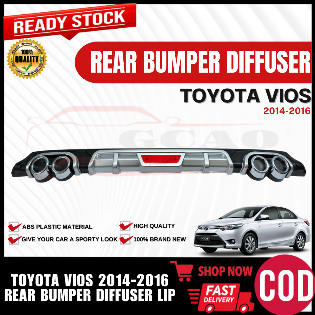 GCAO - 2014 - 2016 TOYOTA VIOS SILVER Rear Bumper Diffusers Lip Spoiler ...