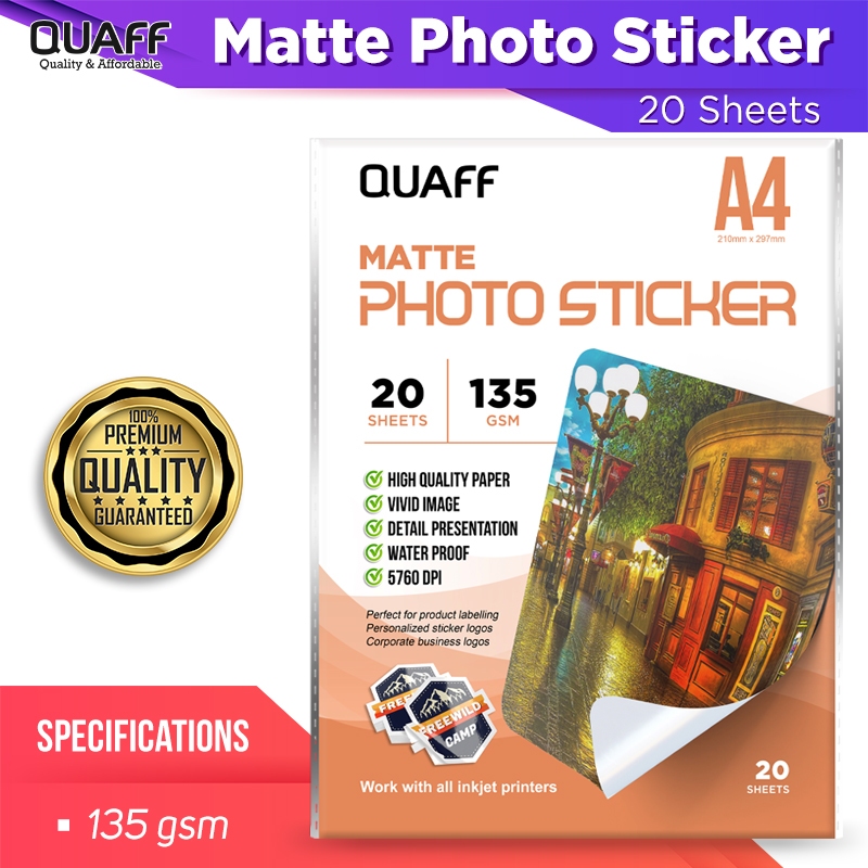 QUAFF Matte Photo Sticker A4 135GSM 20sheets | Shopee Philippines
