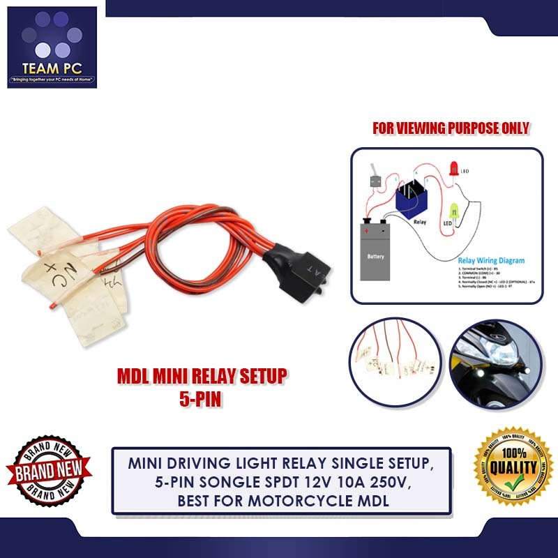 MINI DRIVING LIGHT RELAY SINGLE SETUP, 5-PIN SONGLE SPDT 12V 10A 250V ...