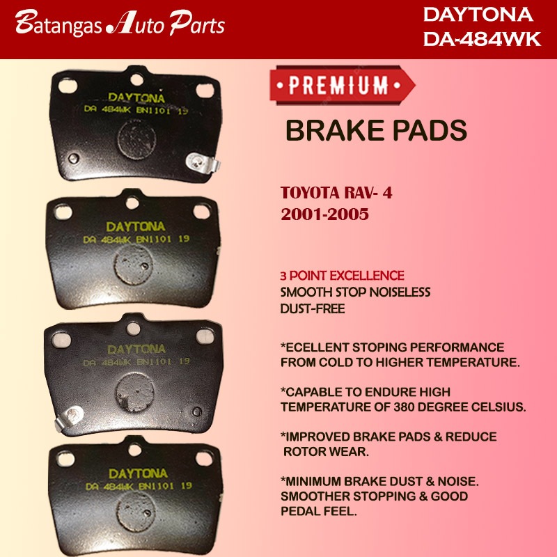 DAYTONA BRAKE PADS FOR TOYOTA RAV- 4 2001-2005 PART NO: DA-484WK ...