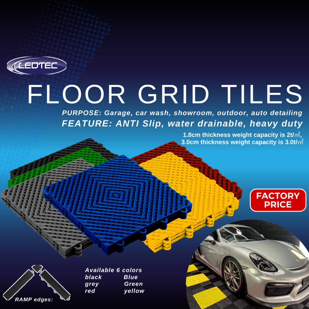 LEDTEC Grid Tiles Trax Matting: 40x40cm Floor Mat System Garages ...