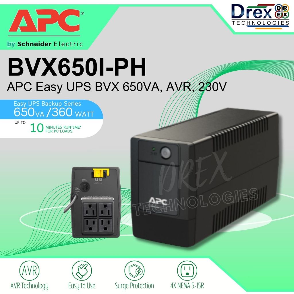 APC BVX650I-PH APC Easy UPS 650VA, 230V, AVR, 4*NEMA5-15, Circuit ...
