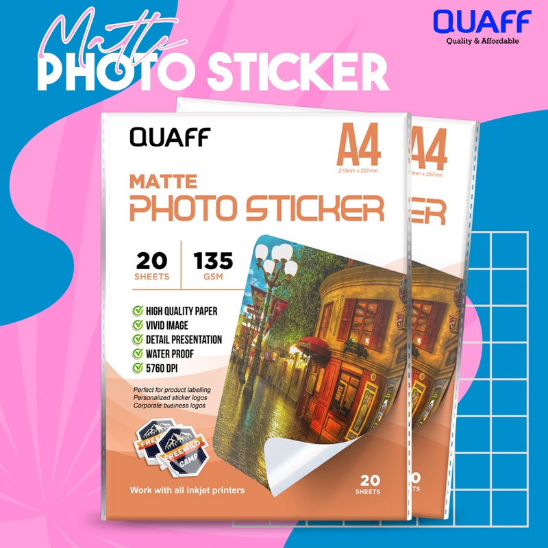 QUAFF Photo Sticker Matte A4 Size 135gsm - 20sheets per pack | Shopee ...