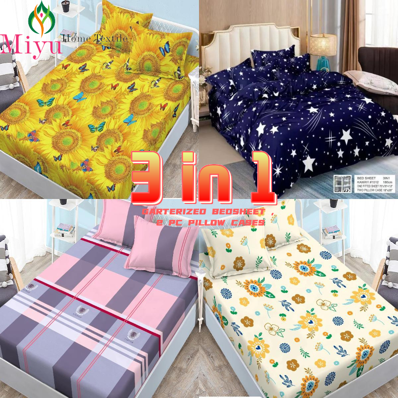 Bedsheets Garterized 3in1 Single Bed Sheet With Pillow Case Cotton ...