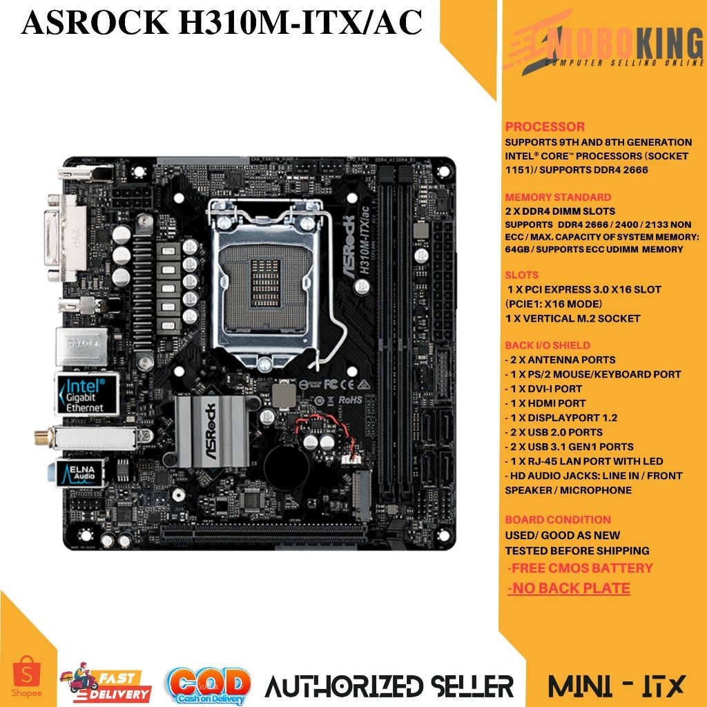 ASROCK H310M-ITX/ac 9th 8th Desktop Motherboard H310 Socket LGA 1151 i3 ...