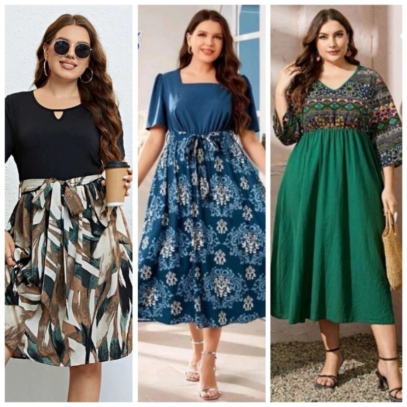 1635/1767/1927 ASY CASUAL COMBI DRESS (FIT TO XL) | Shopee Philippines