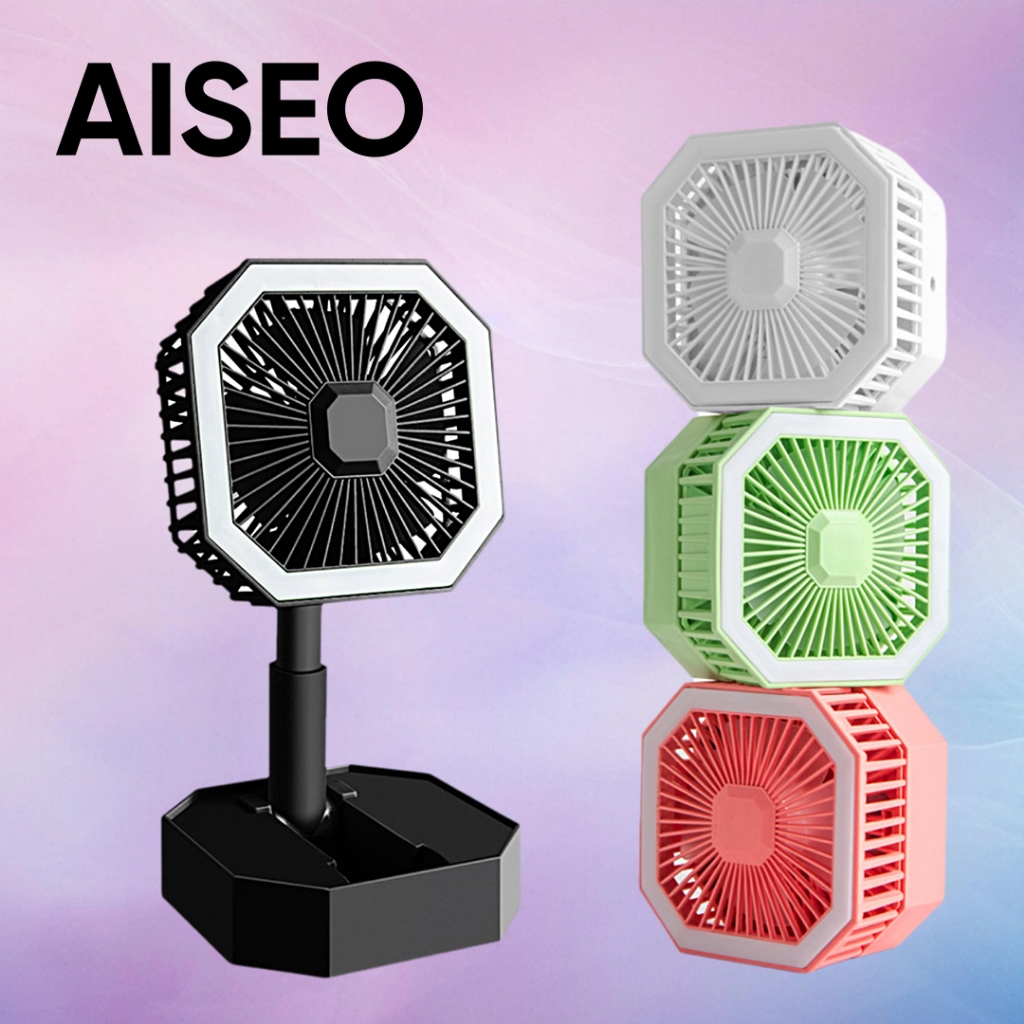 USB Rechargeable Electric Table Fan LED Light Multi-function Fan Stand And Stretch Height ...
