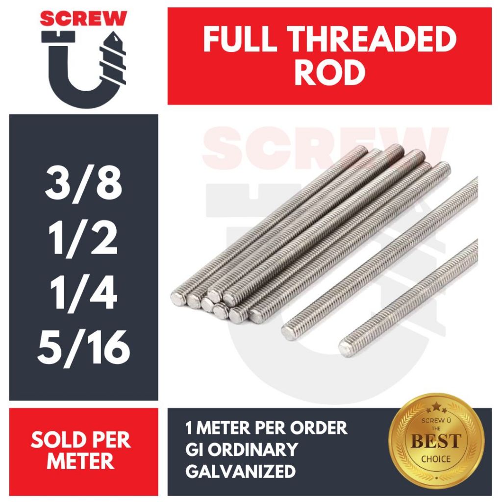 3/8, 1/2, 1/4, 5/16 Full Threaded Rod | Galvanized (GI) 1 Meter Per ...