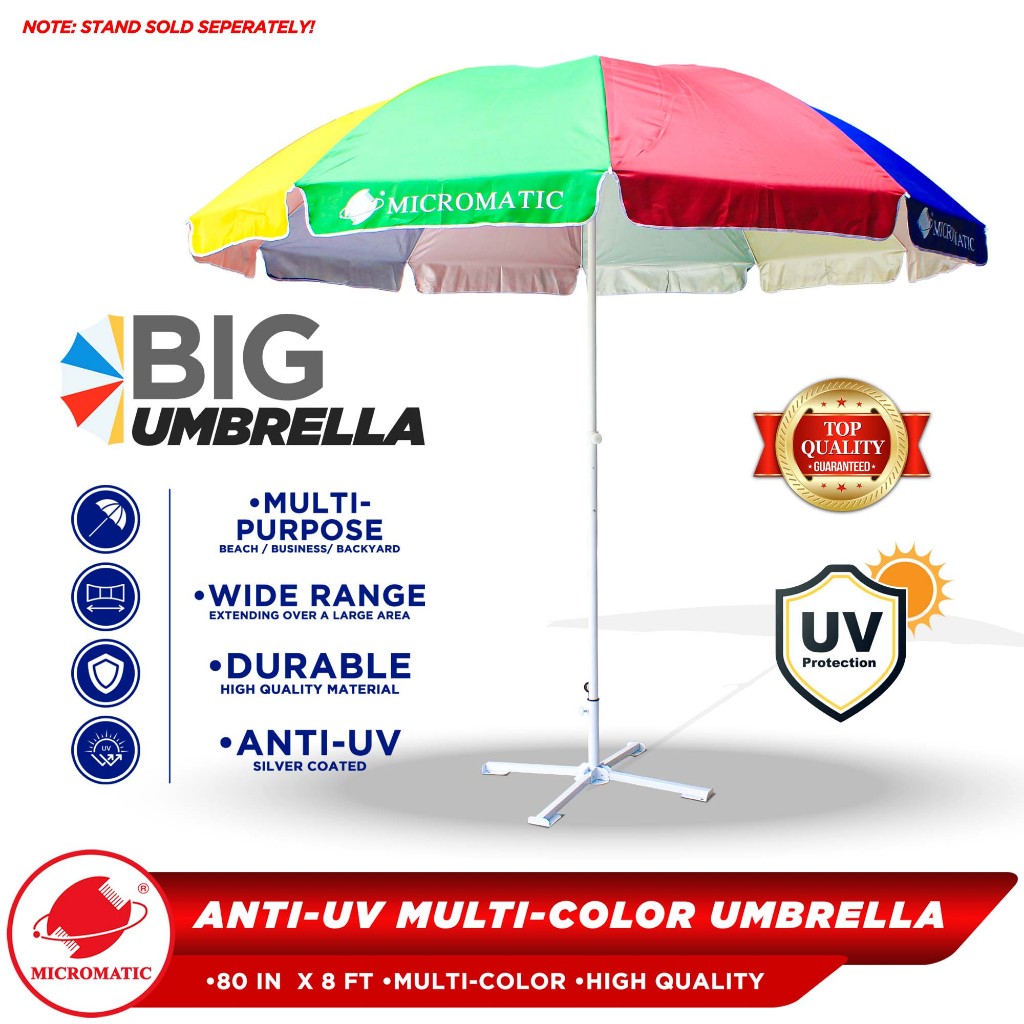 Micromatic 80 in ⌀ x 8 ft Height Round Beach Umbrella (WITH UV RAYS ...