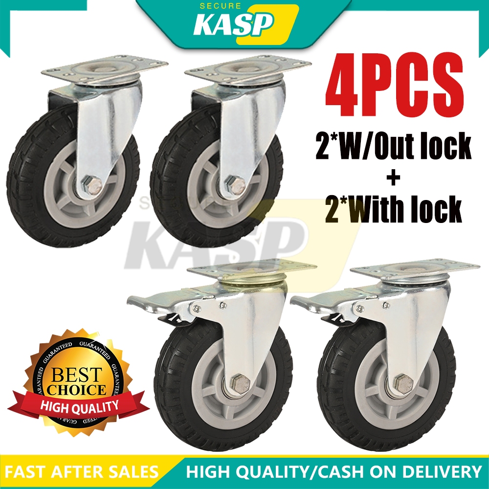 3/4/5inch Black Rubber Caster Wheel Heavy Duty Industrial Push Cart ...