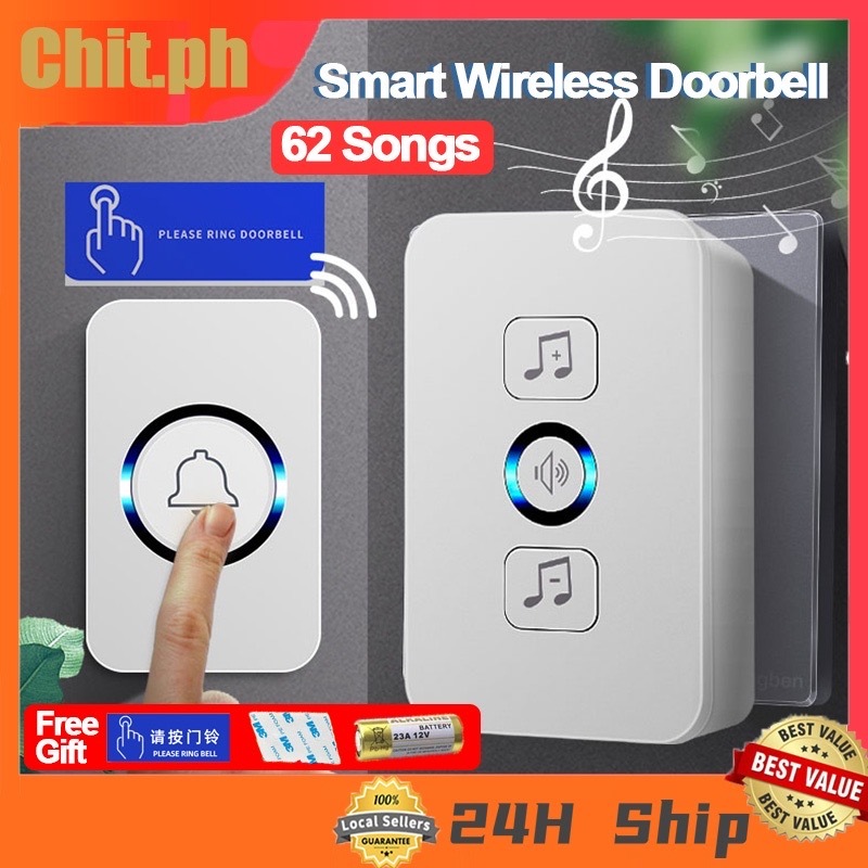 CHIT Wireless Doorbell Waterproof Smart Door Bell Kit with 62 Chimes 4 Volume Levels for Home ...