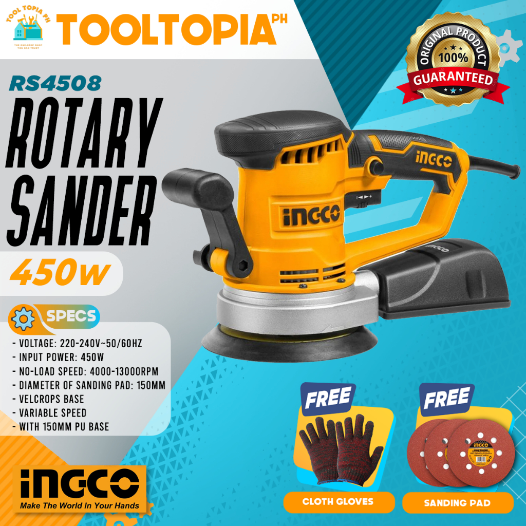 INGCO Rotary Sander 450W RS4508 High Quality With FREEBIES | Shopee ...