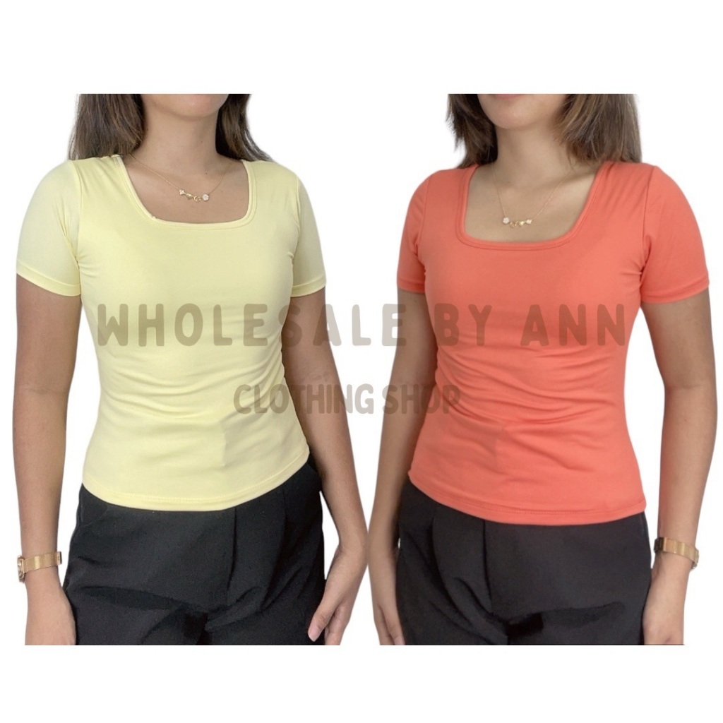 Annie Double Lining Full Length Plain Body Fitted Square Neck Shirt Top ...