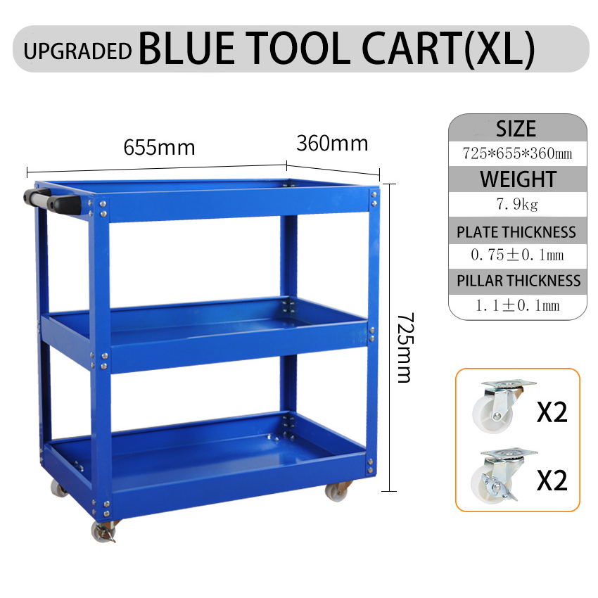 3 Layer Trolley Hand Push Tool Cart Heavy Machinery Workshop ...