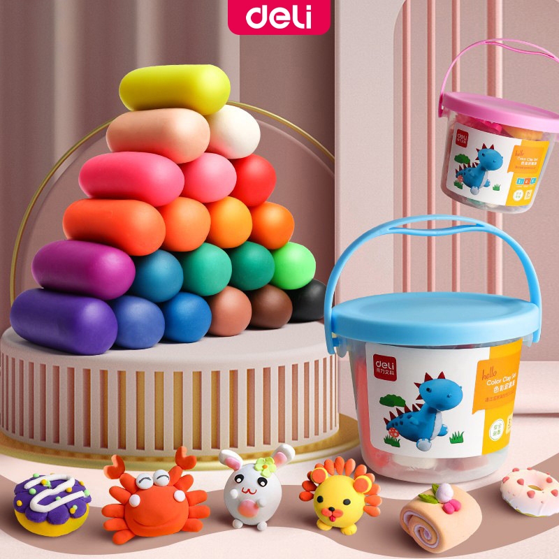 Deli 12Pcs Color Clay Toy Set With 7 Pcs Tools Magic Clay Tools for ...