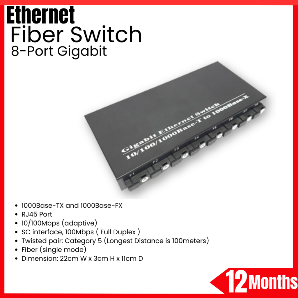 Ethernet Fiber Switch 8 Port Gigabit 10/1000Base-TX and 1000Base-Fx ...