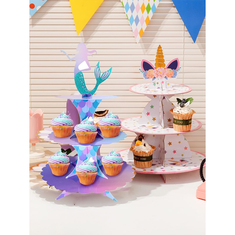 Paper Cake Stand 3-Layer For Birthday Cartoon Jungle Theme Party Decor ...