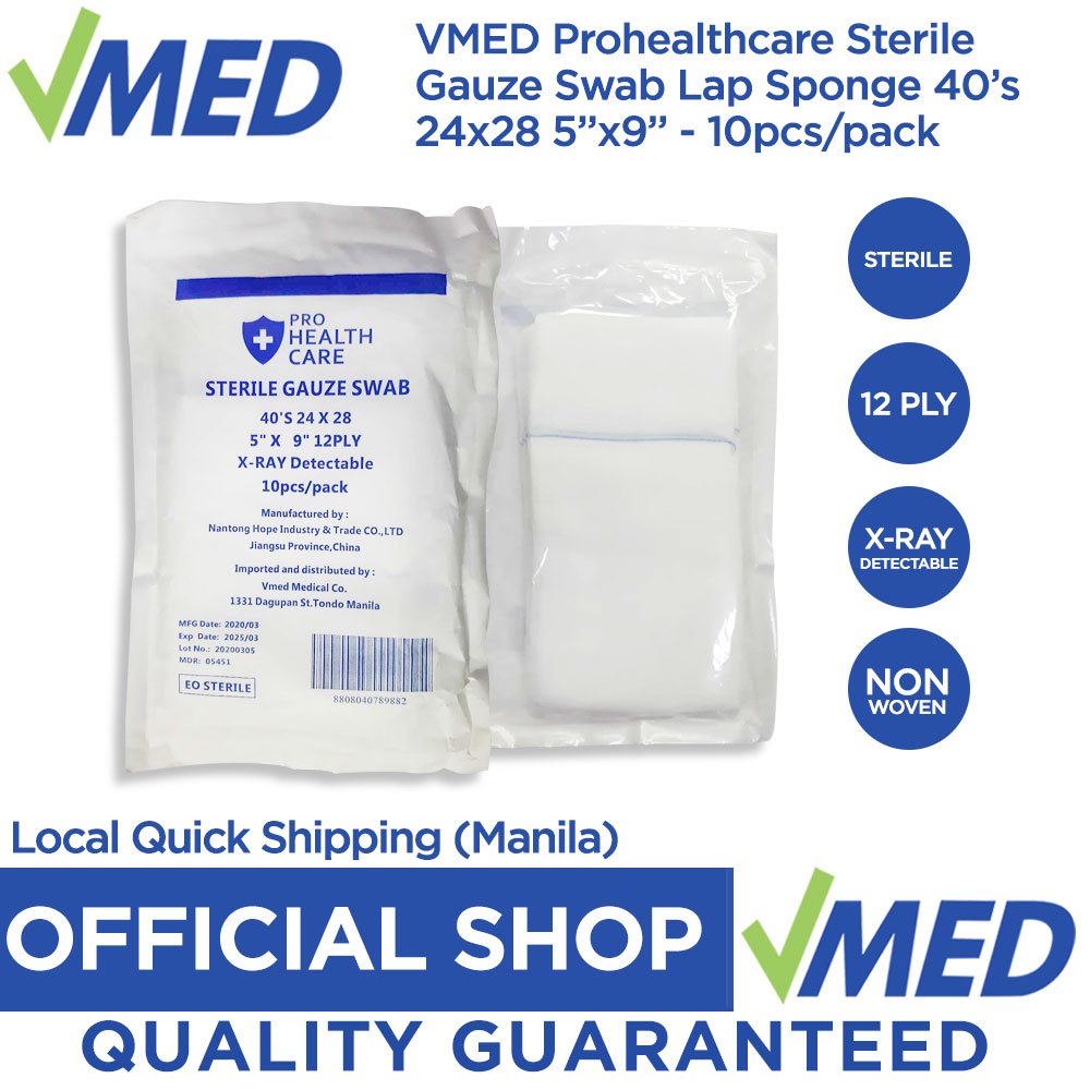 VMED ProHealthcare Sterile X-Ray Detectable Gauze Swab 40's 24x28 5"x9 ...
