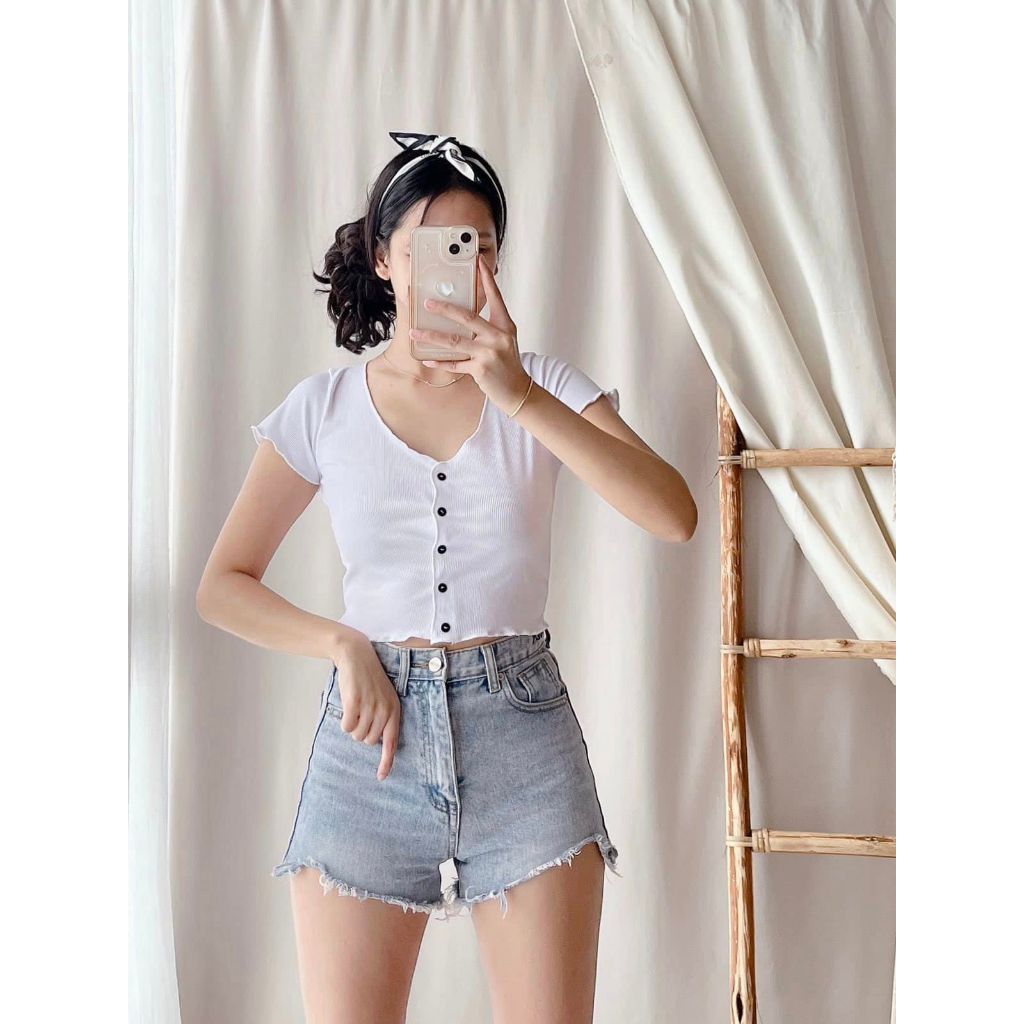 GSA 5 Non Working Button Lettuce Knitted Plain Top/Crop Top | Women's ...