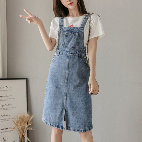 Preppy Knee-Length Denim Overall Dress jumper | Shopee Philippines
