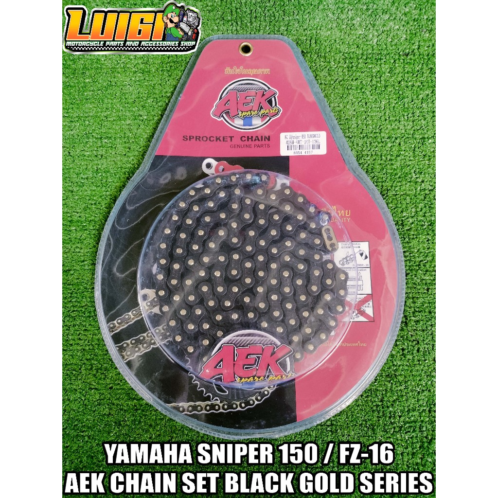 AEK YAMAHA SNIPER 155 CHAIN SET HEAVY DUTY BLACK AND GOLD SERIES ...