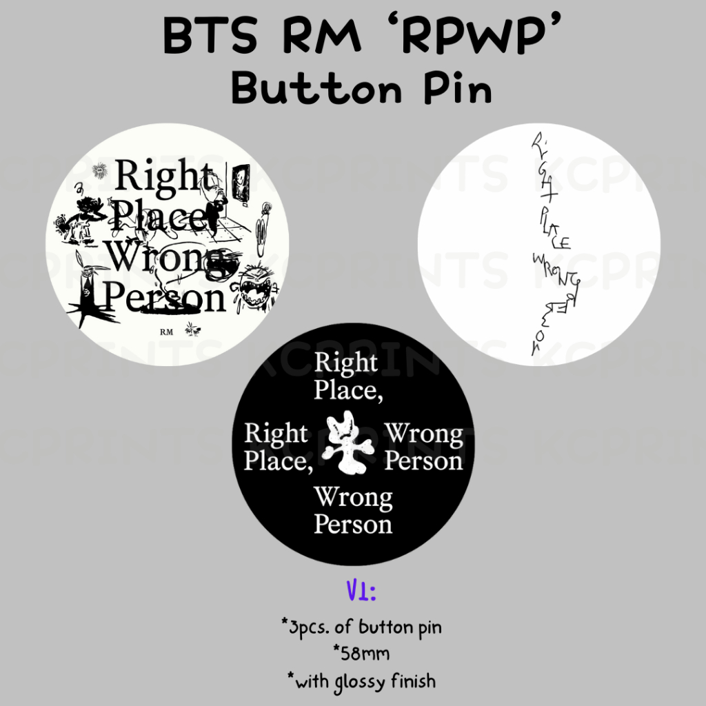 BTS RM Right Place Wrong Person RPWP Button Pin Badge Fanmade | Shopee ...