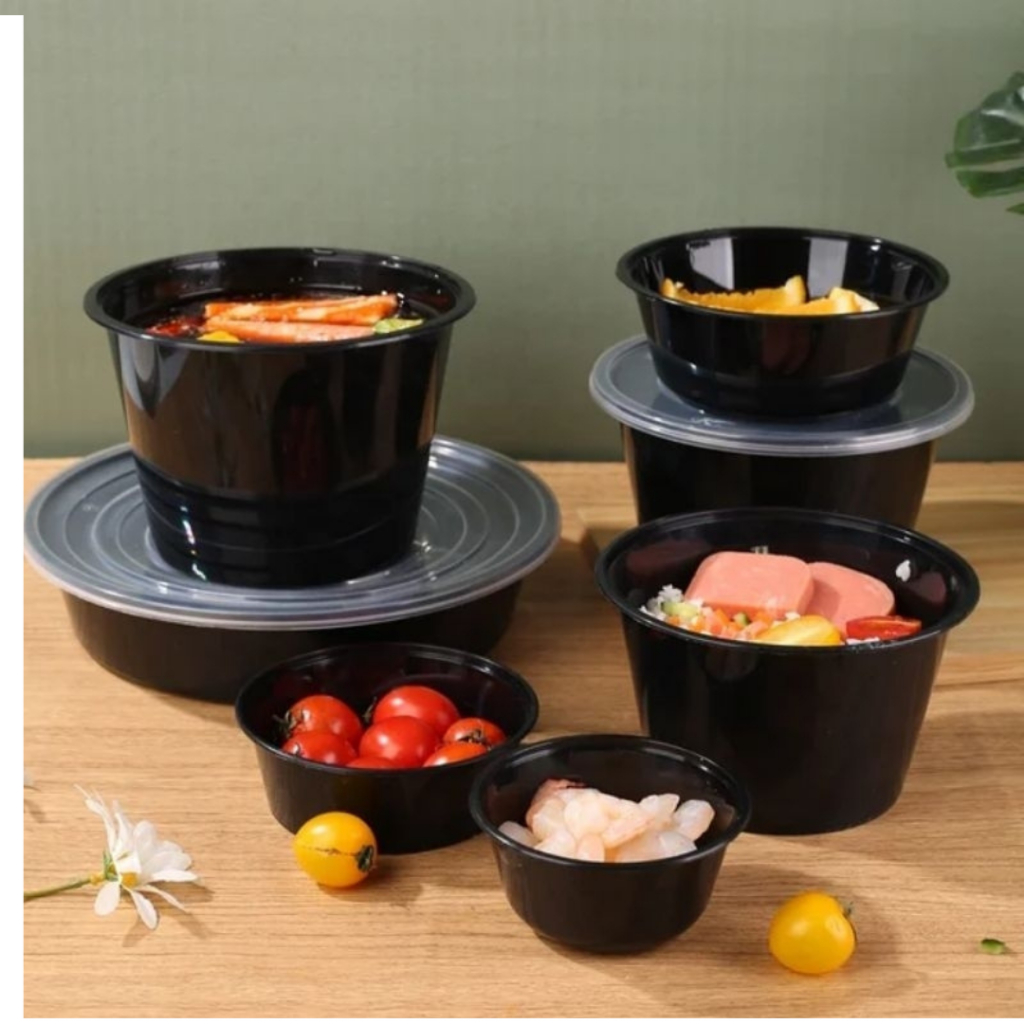 Black Round Microwavable 10pcs Food Container for Ramen Rice Meals ...