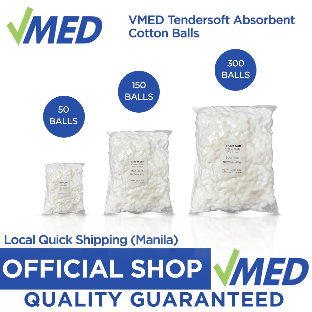 VMED Tender Soft Absorbent Cotton 50's,150's,300's Balls | Shopee ...