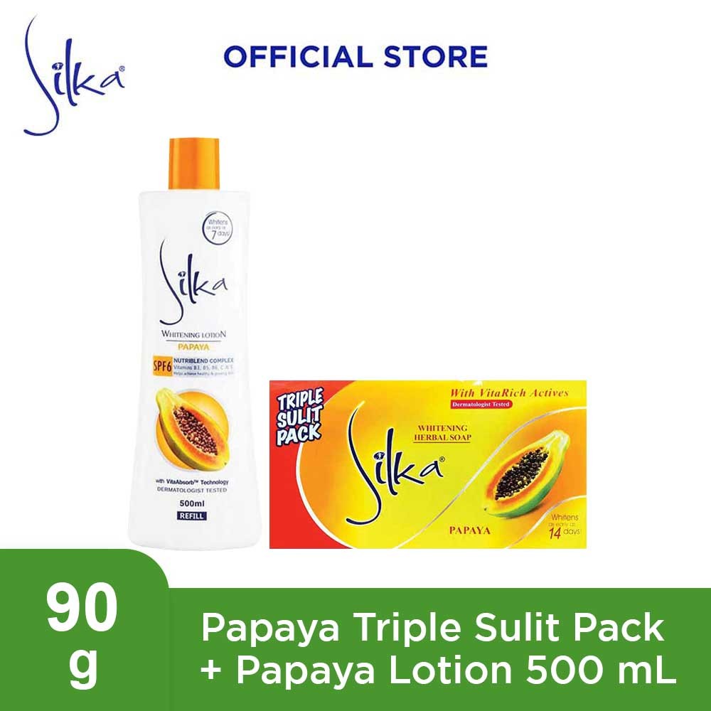 Silka Papaya soap 90g Triple Sulit Pack + Papaya Lotion (Refill) Revised 500 ml | Shopee Philippines
