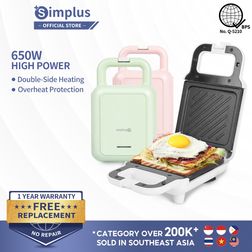 Simplus Sandwich Maker Non-stick MultiFunctional Bread Toaster | Shopee ...