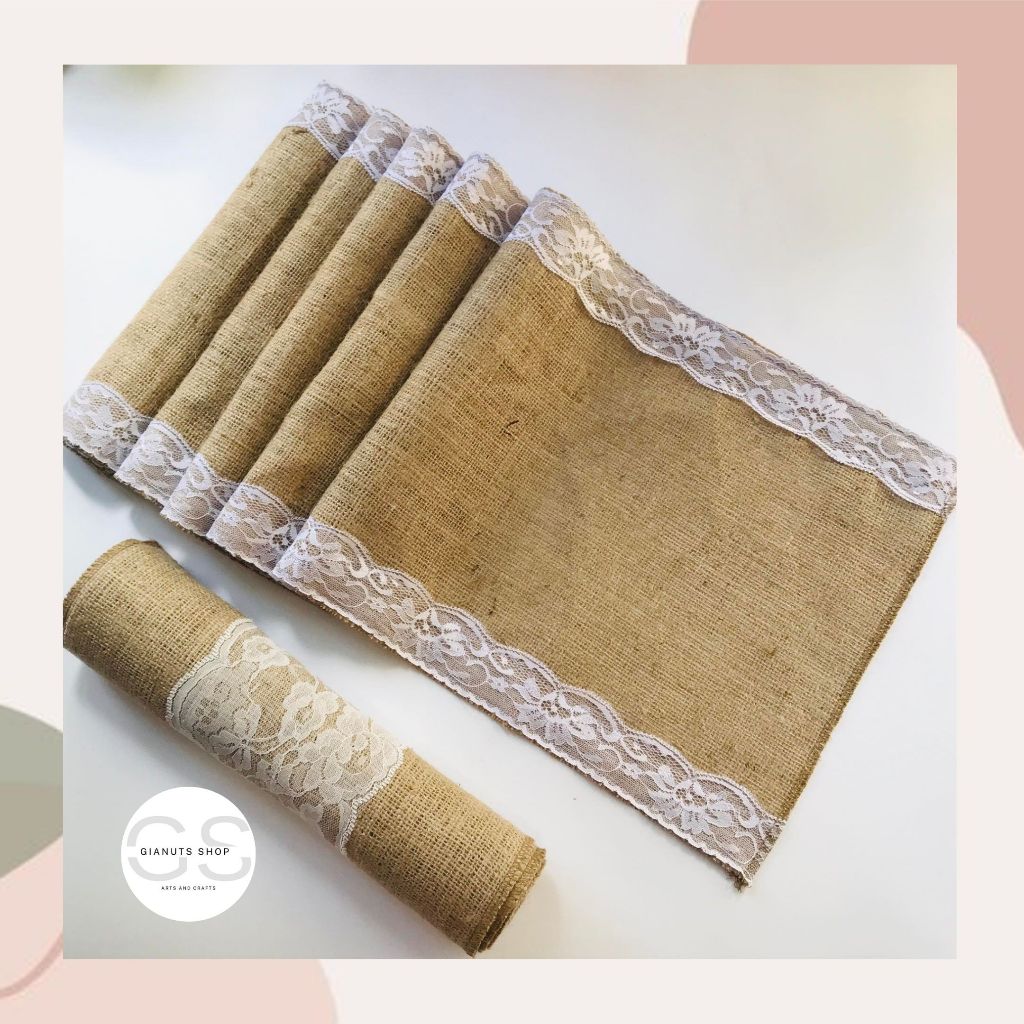 Burlap Table Runner with Lace 30x180cm Hessian Table Runner for Outdoor ...