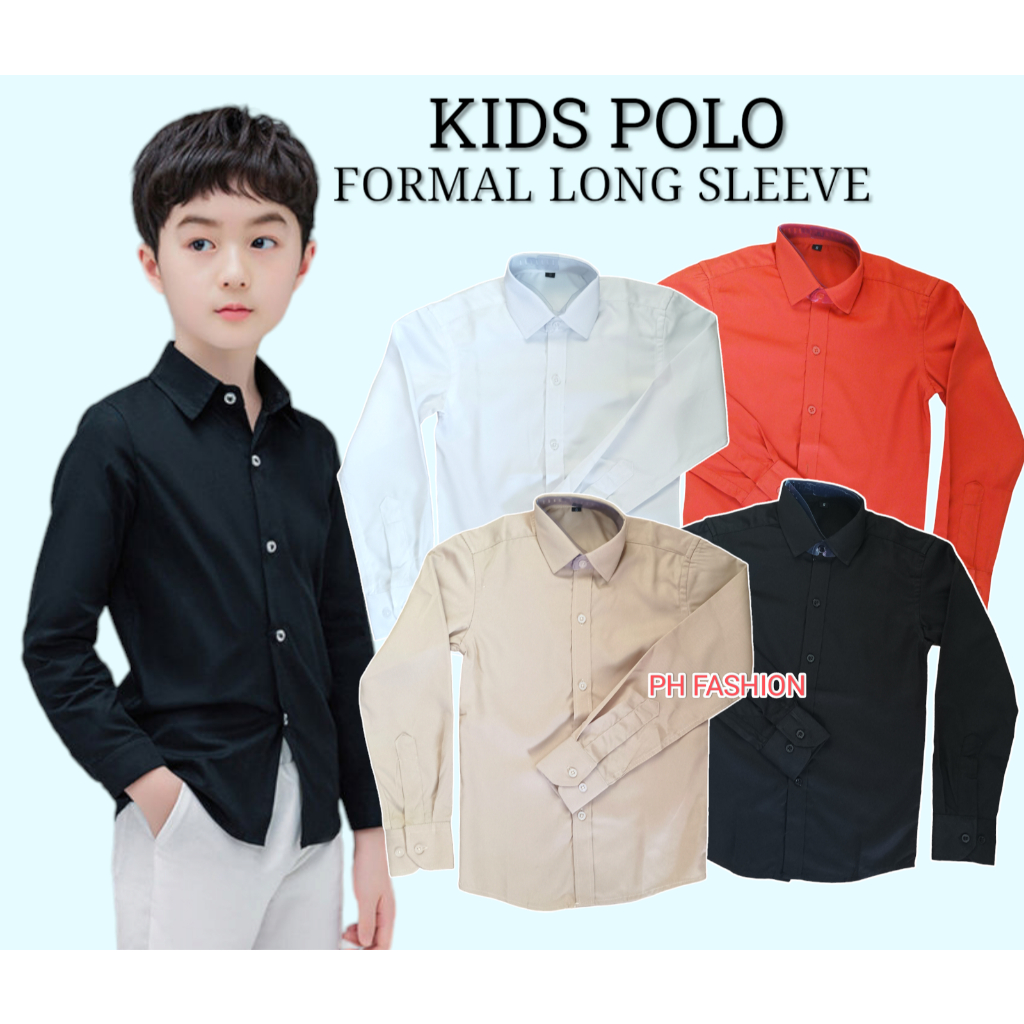 KIDS FORMAL LONG SLEEVE POLO PLAIN AND PRINTED FOR BOYS KIDS/TEENS ...