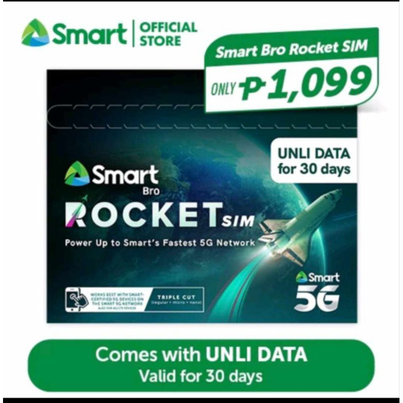 NEW SMART BRO ROCKET SIM UNLI DATA 30DAYS/15DAYS PREPAID SIM CARD pwede 2G.3G.4G.5G | Shopee ...
