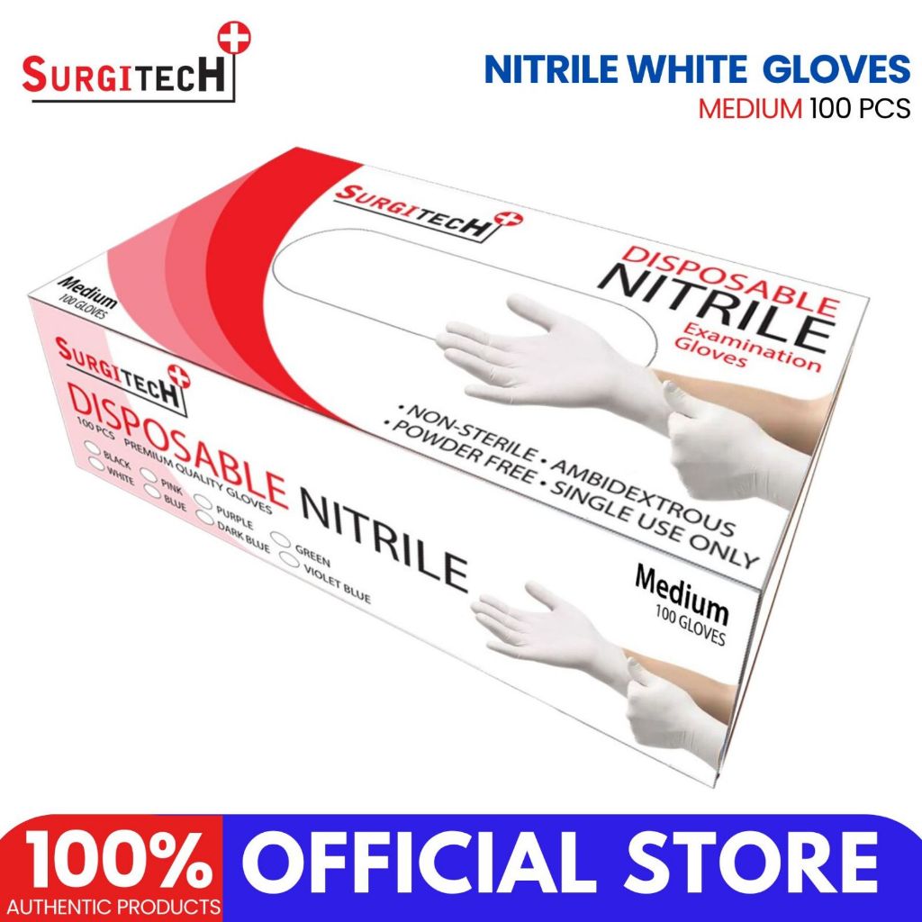 Surgitech Nitrile Examination Gloves Box of 100 (White) | Shopee Philippines