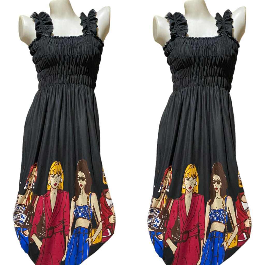 LONG RAFFLES SMUCKING DRESS FOR WOMAN / COTTON / FIT TO XL | Shopee ...