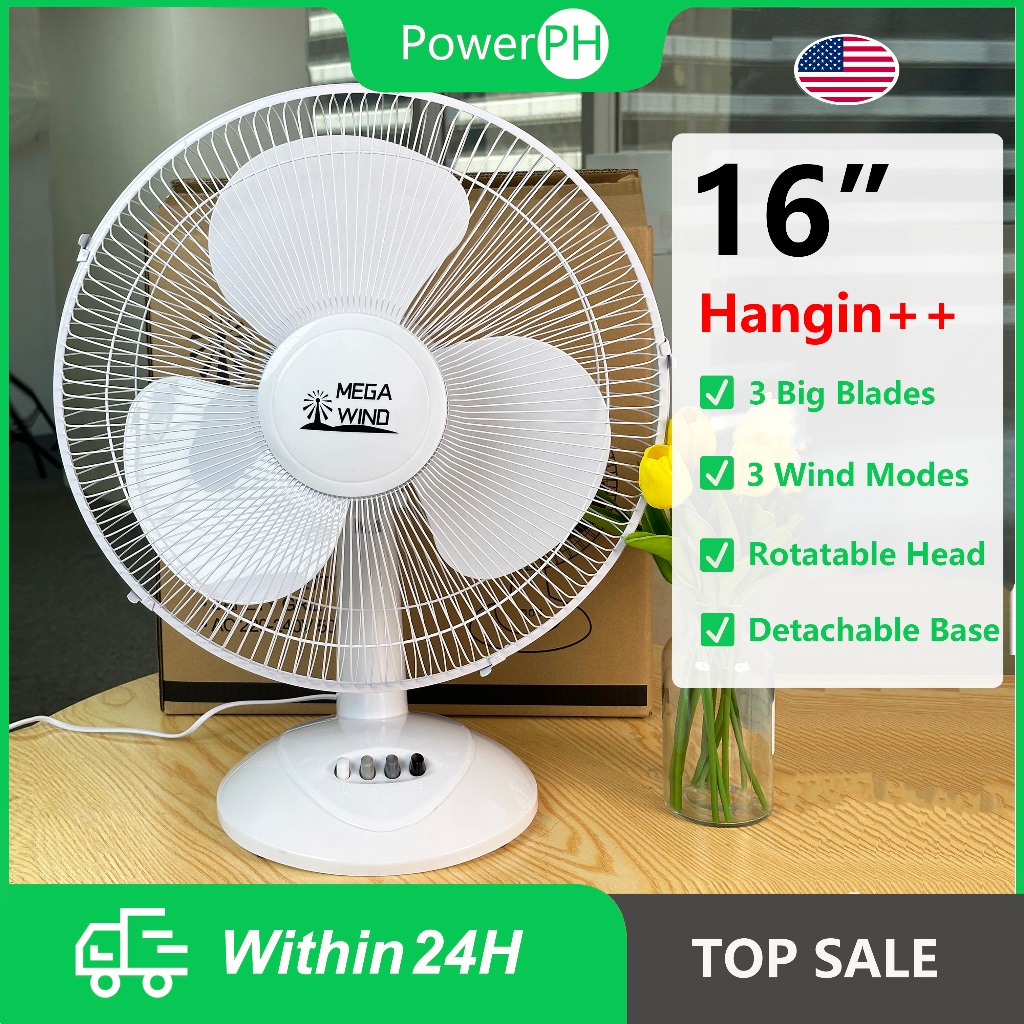 POWERPH 16 Inch White Portable Electric Desk Fan Table Fan Wall Fan ...