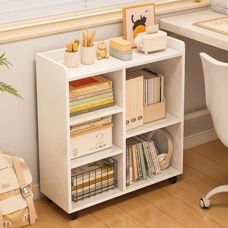 Movable Small Bookshelf With Wheels Storage Cabinet Desk Side Rack File ...
