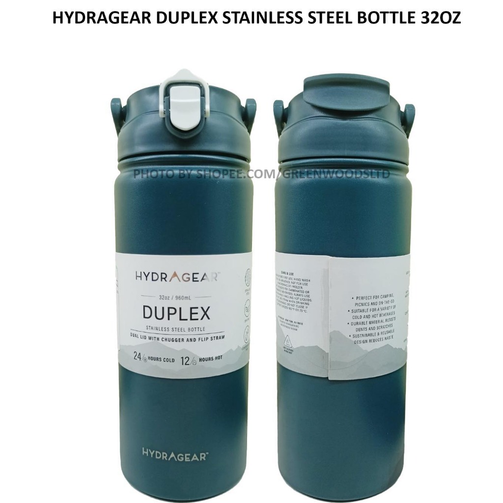 Hydragear Duplex Stainless Steel Bottle Dual Lid with Chugger & Flip ...