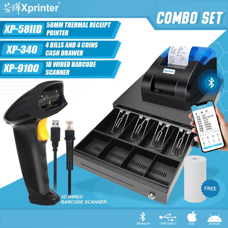 Xprinter XP- 58IID+XP-340/XP-405+XP-9100 Combo Set BLUETOOTH/USB ...