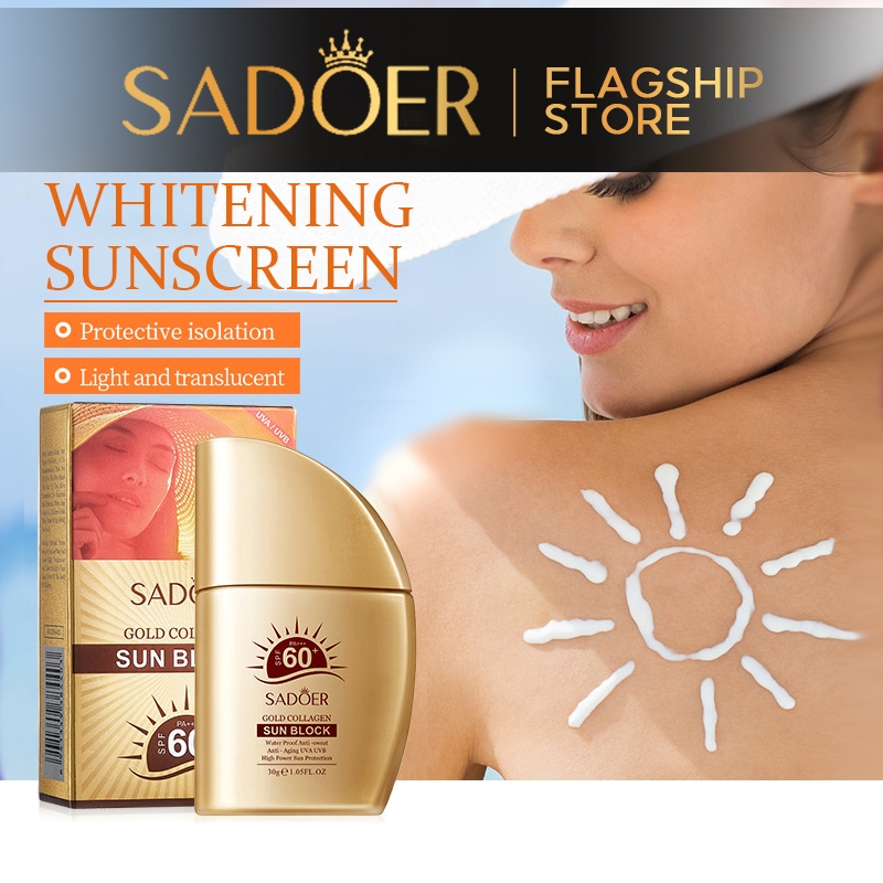 SADOER Gold Collagen Sunscreen SPF60 PA+++ Anti-UV Waterproof Face and Body Sunscreen 30g ...