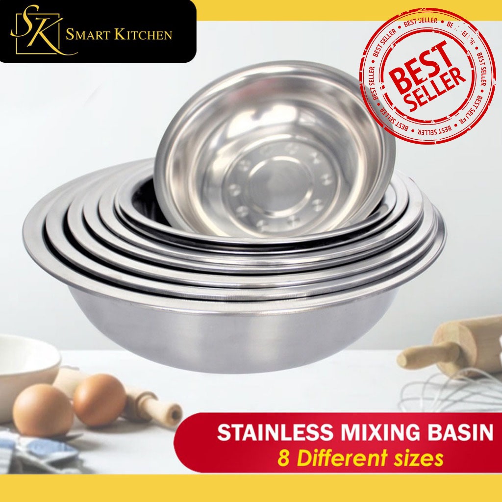 STAINLESS MIXING BASIN 26cm | 28cm | 30cm | 32cm | 34cm | 36cm | 38cm | 42cm Baking/Serving ...