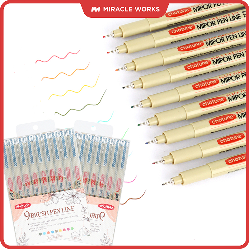 MW 9 Colors Brush Tip Sakura Pigma Micron Pen Set Colored Fineline Pens ...