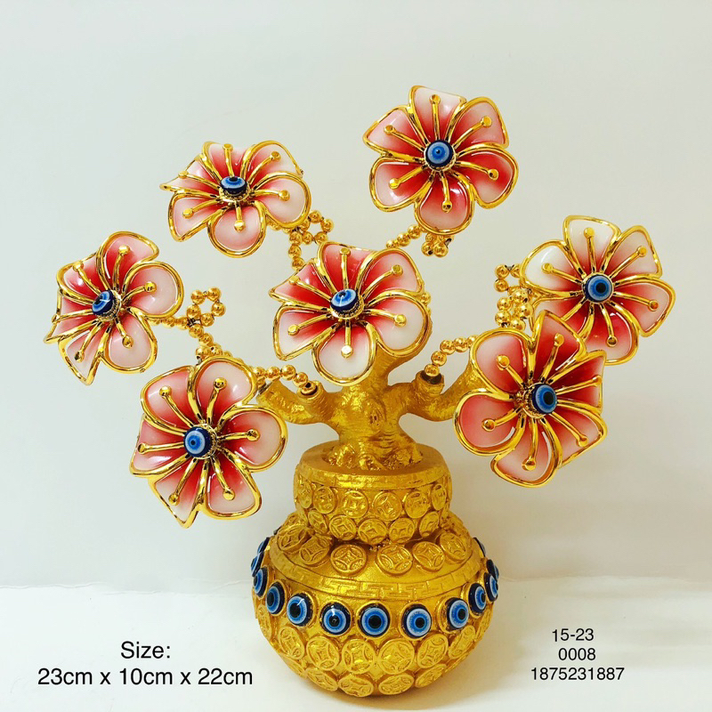 Red Evil Eye Flower Tree Money Tree Wealth Tree with Wealth Pot Wu Lou ...
