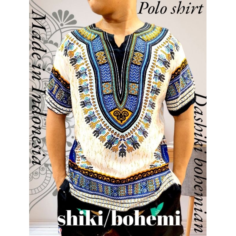 TOP POLO SHIRT DASHIKI BOHEMIAN BOHO BATIK ETHNIC INDIAN BEACH SUMMER ...
