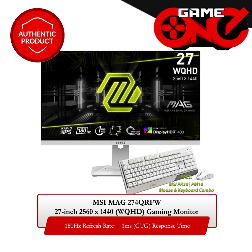MSI MAG 274QRFW 27" 2560 x 1440 (WQHD) Rapid IPS AMD FreeSync Gaming ...
